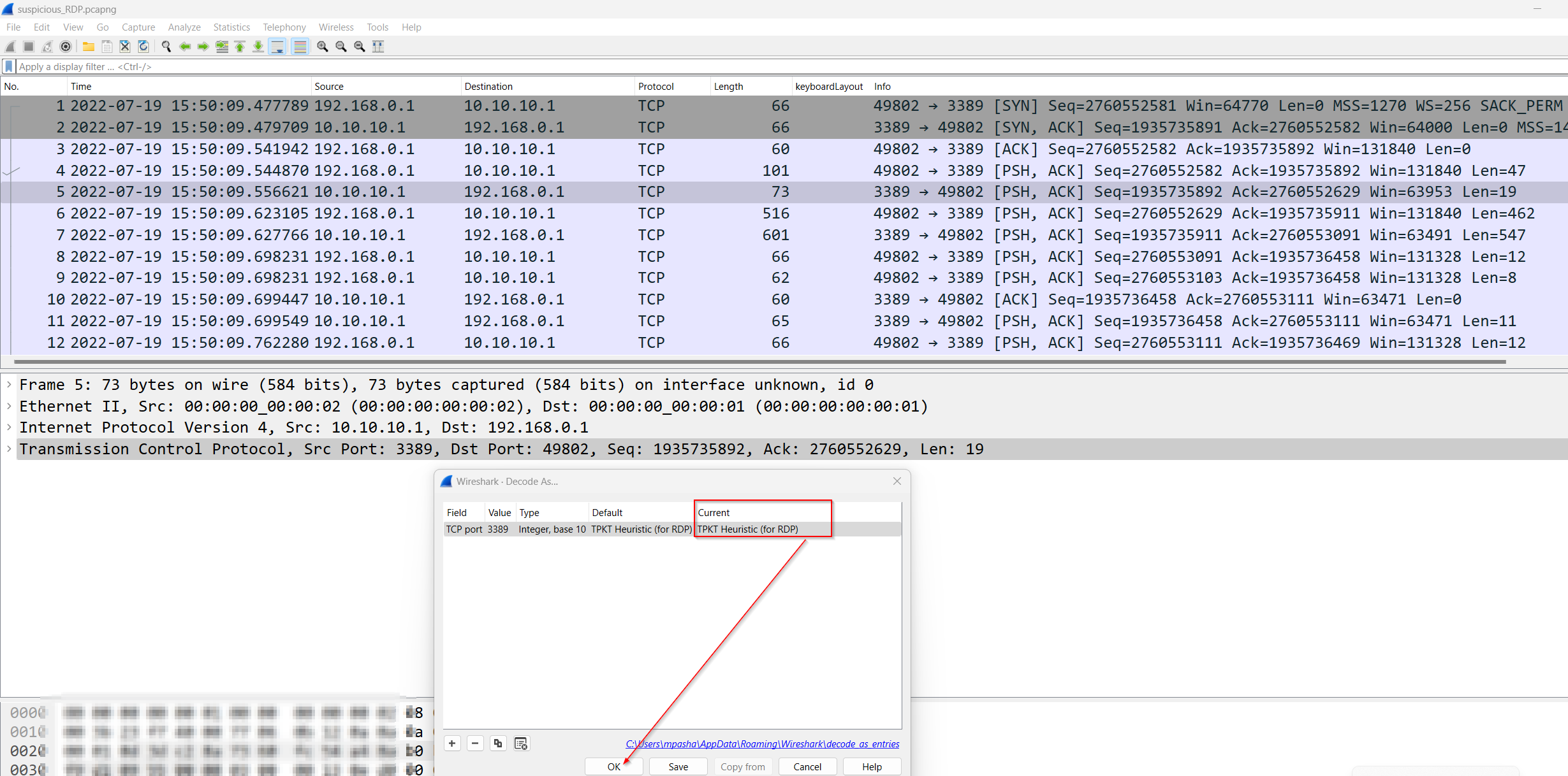 Wireshark's "Decode-As" for reading PCAPs