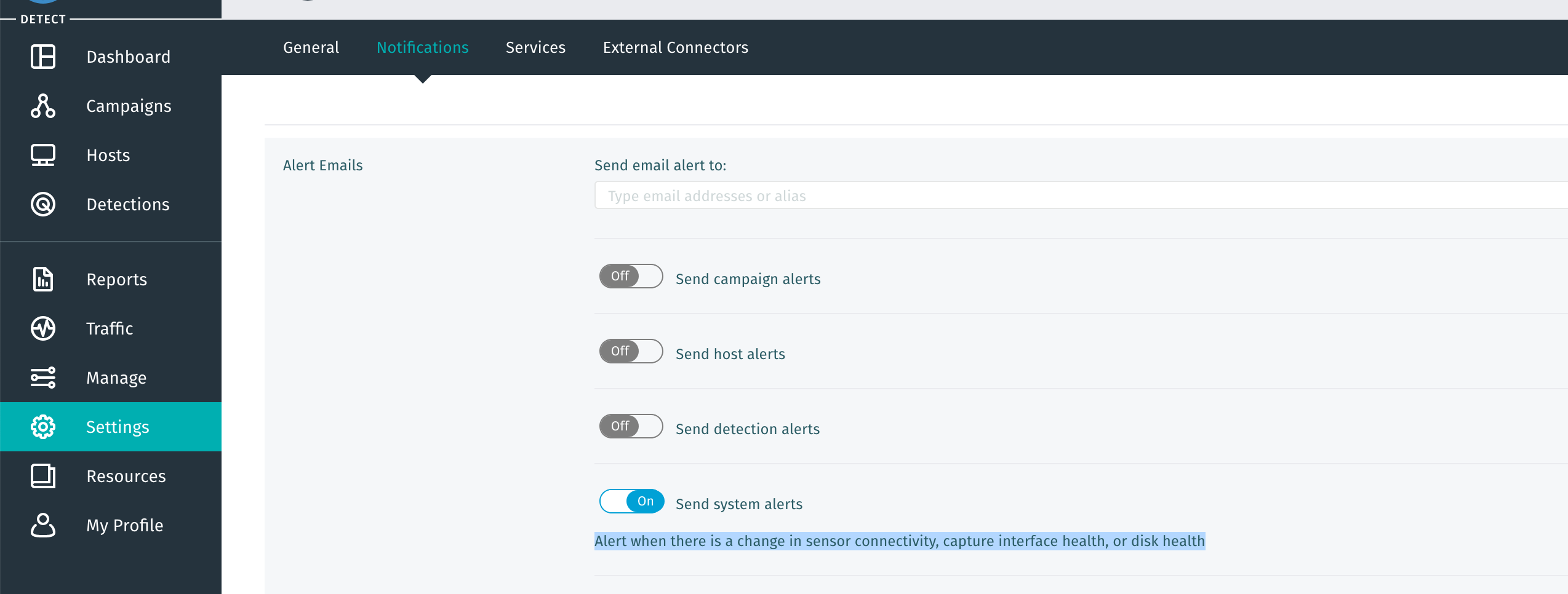 Vectra system alerts