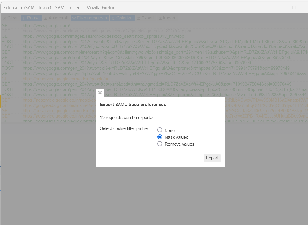How to use SAML-Tracer to generate a SAML trace file
