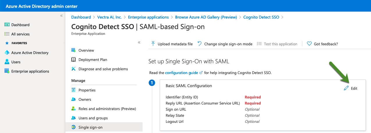 Setup SAML SSO for Azure AD (Quadrant UX)