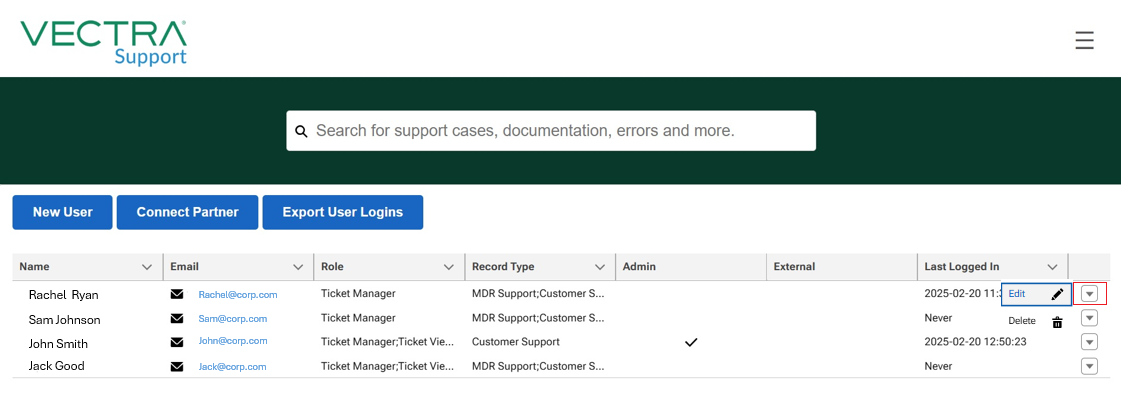 Support Portal User Access and Permissions