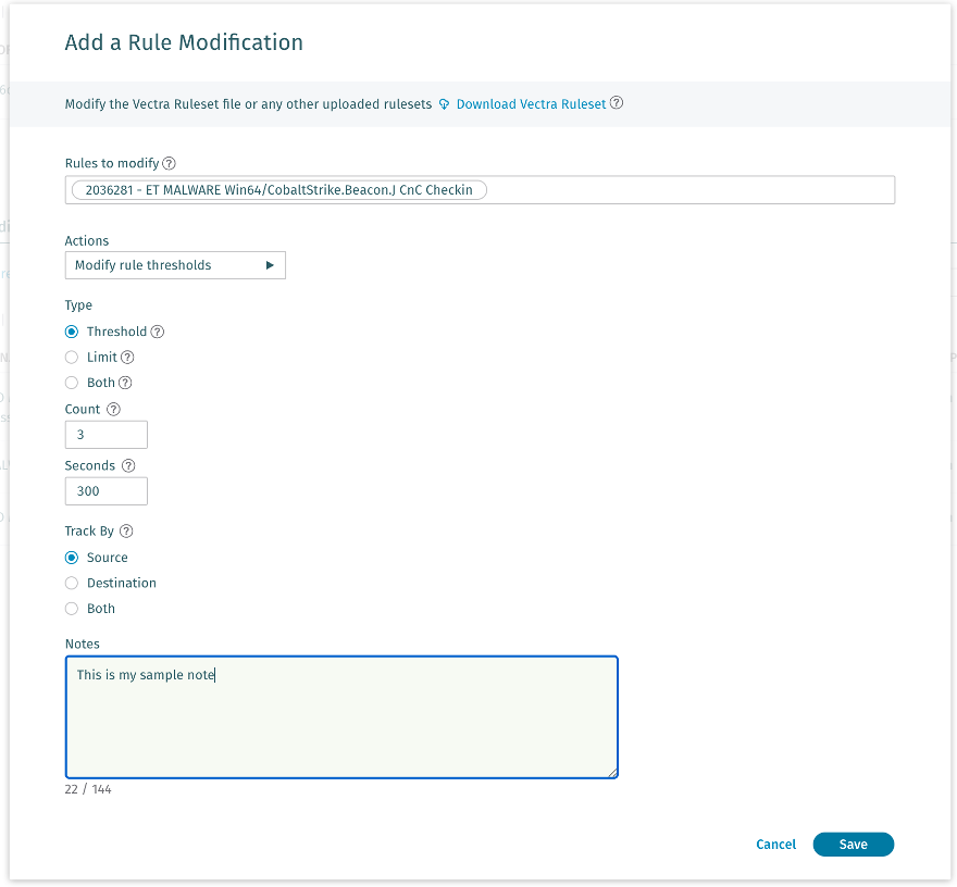 Managing Vectra Match Rulesets